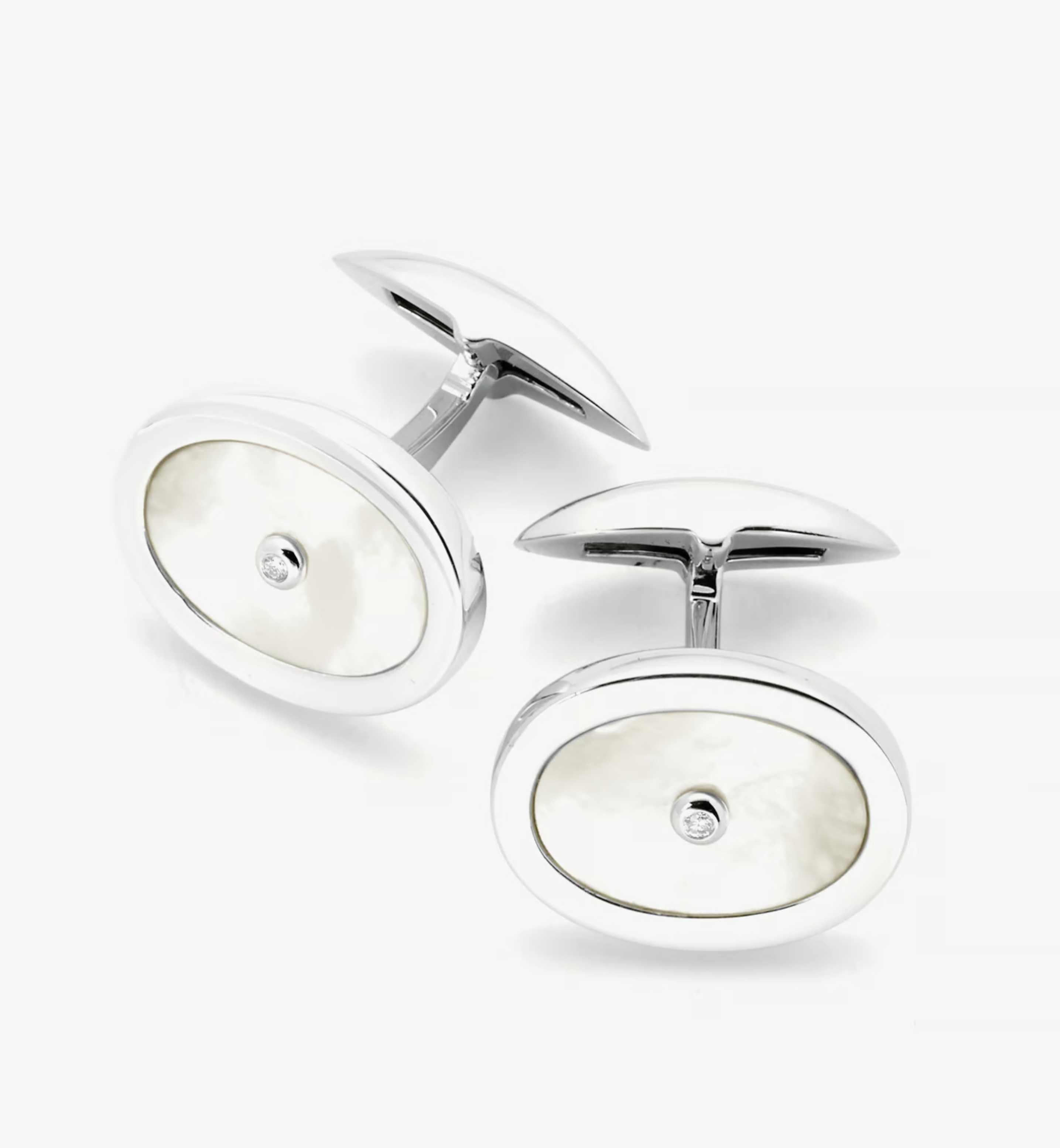 Diamond Sterling Silver Oval Cufflinks - Made in England – Mr.Start